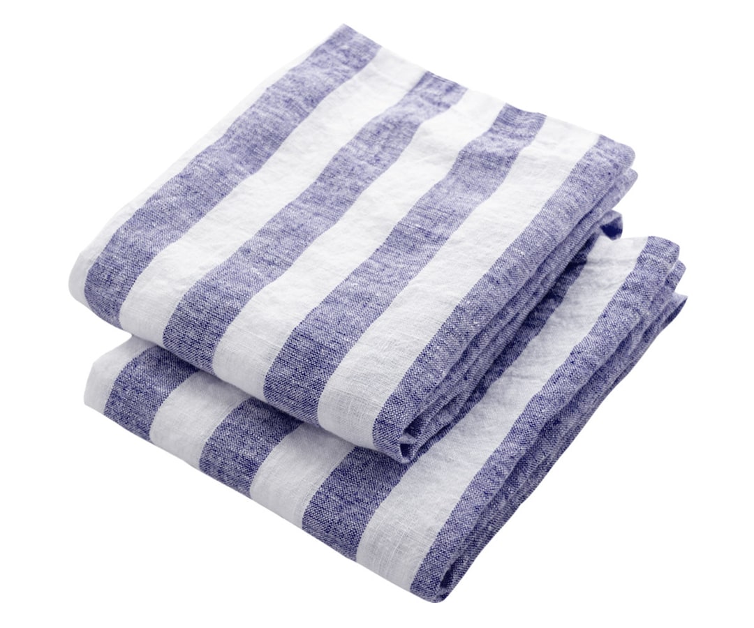 Kitchen Towels Set of 2, 100% Linen Dish Towels, Absorbent Striped Tea ...