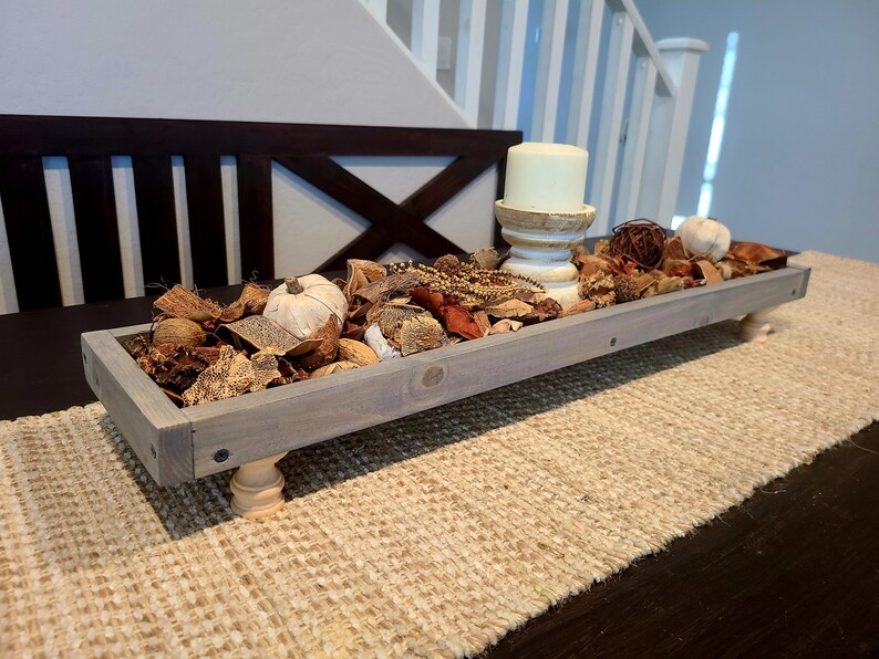 Rustic Long Wood Tray Riser Tray With Handles Centerpiece - Etsy
