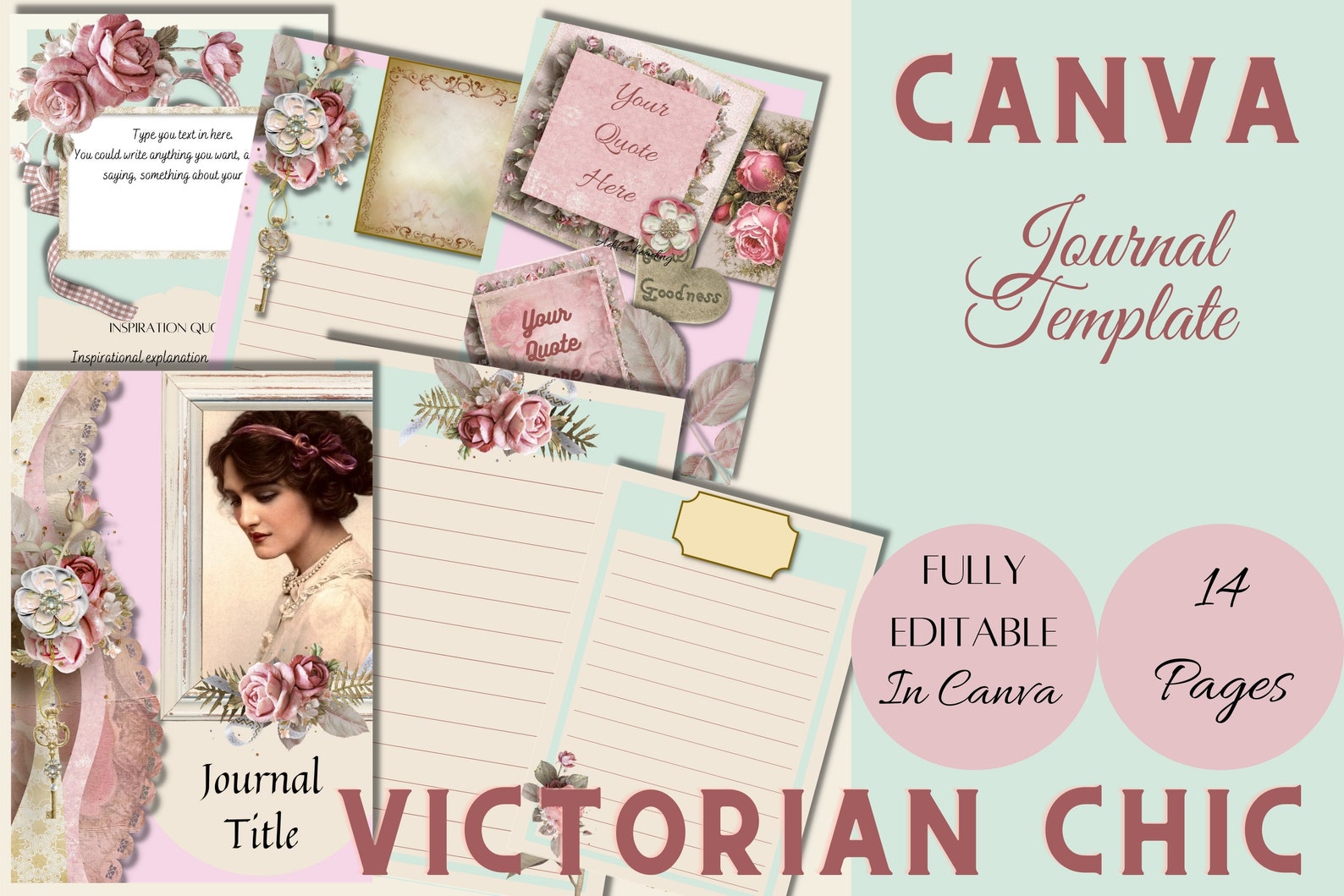 Canva Editable Journal Templates 14 Pages Victorian Chic Etsy