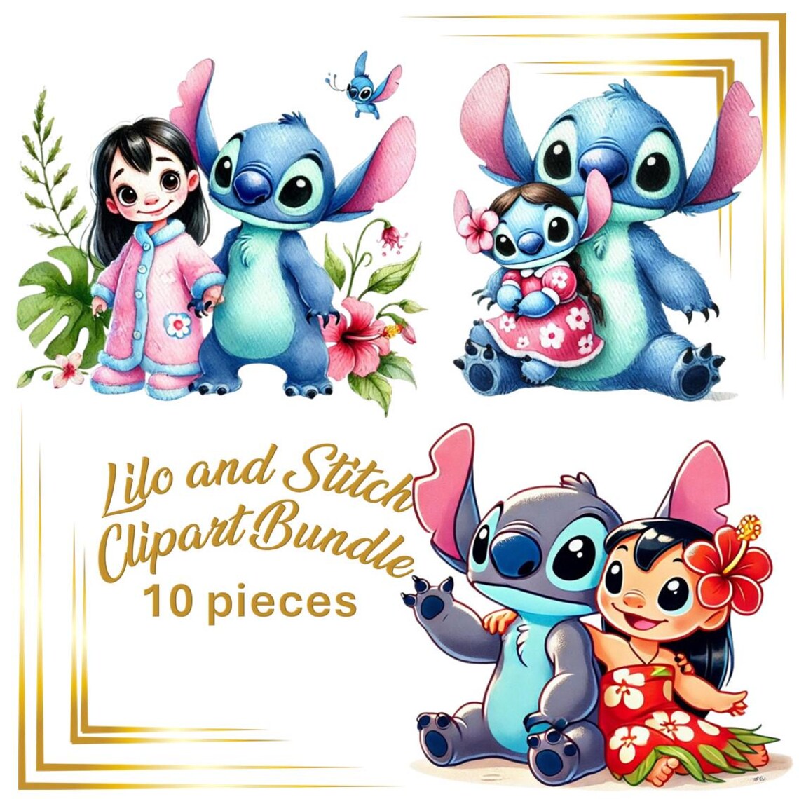 Lilo and Stitch Watercolour Clipart, Cute, PNG, Childrens Birthday ...