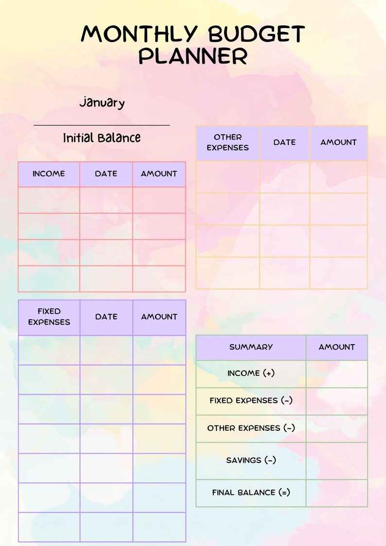 Simple Digital Monthly Budget Planner - Etsy