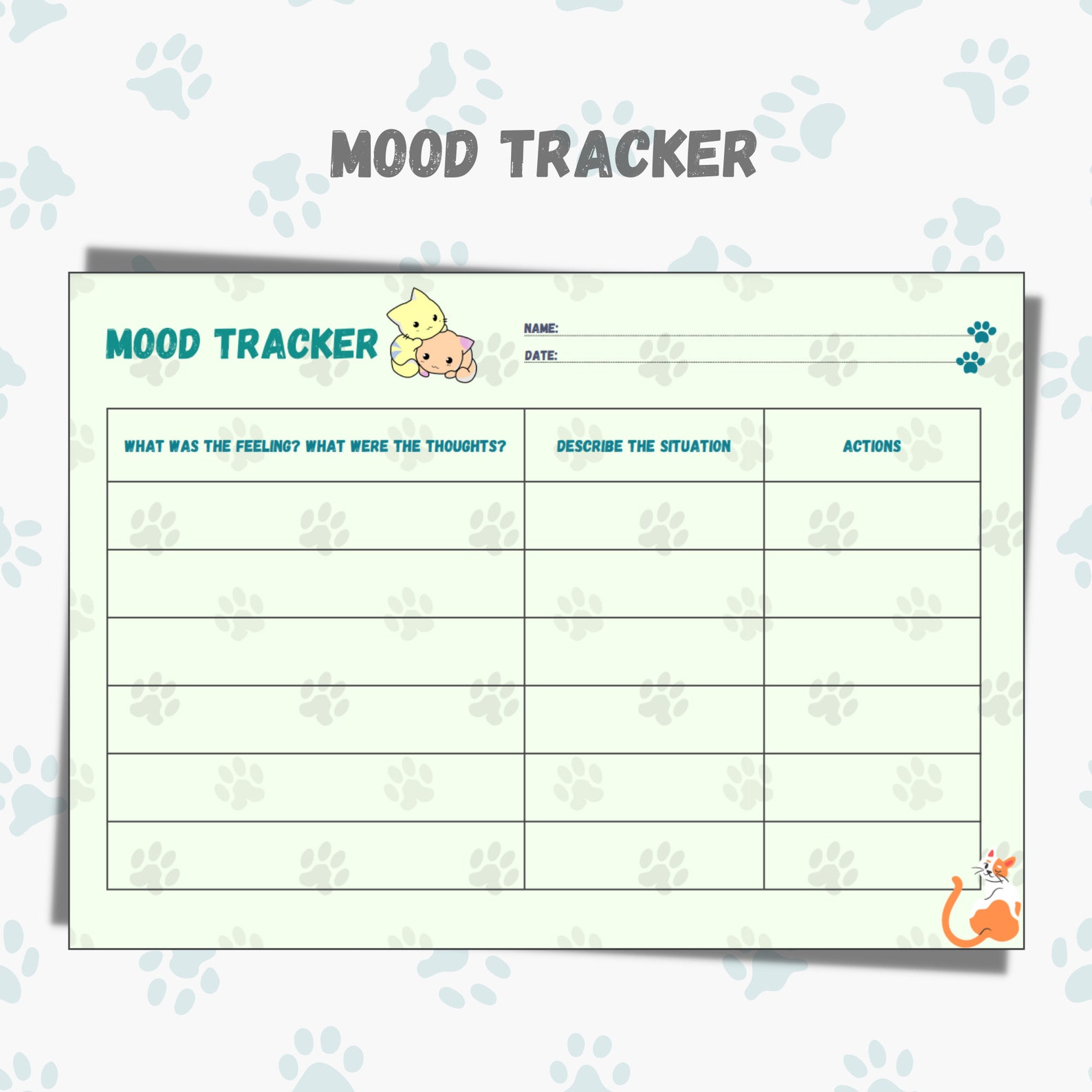 Cat Themed Mood Tracker Track Your Feelings and Moods With the Cutest ...