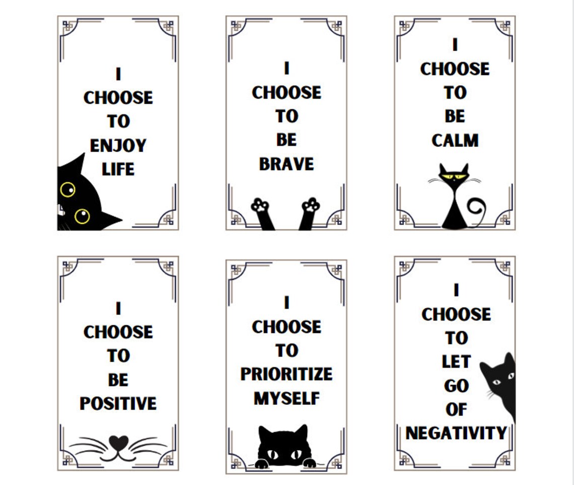 100 Positive Affirmation Cards Cat-themed Self Care Printable ...