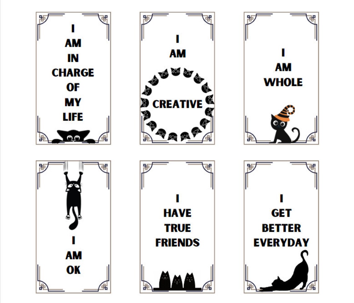 100 Positive Affirmation Cards Cat-themed Self Care Printable ...