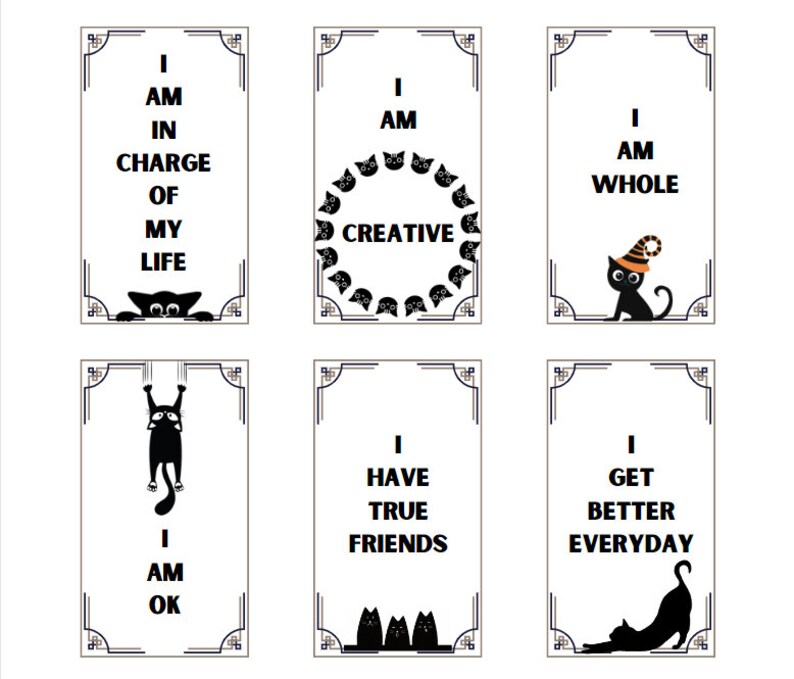 100 Positive Affirmation Cards Cat-themed Self Care Printable ...