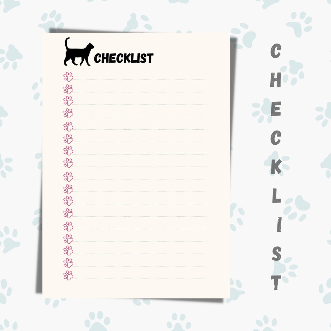 Cat Themed Simple Checklist Cat Checklist Cute Cat Checklist Paws ...
