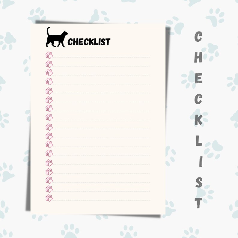 Cat Themed Simple Checklist Cat Checklist Cute Cat Checklist Paws ...