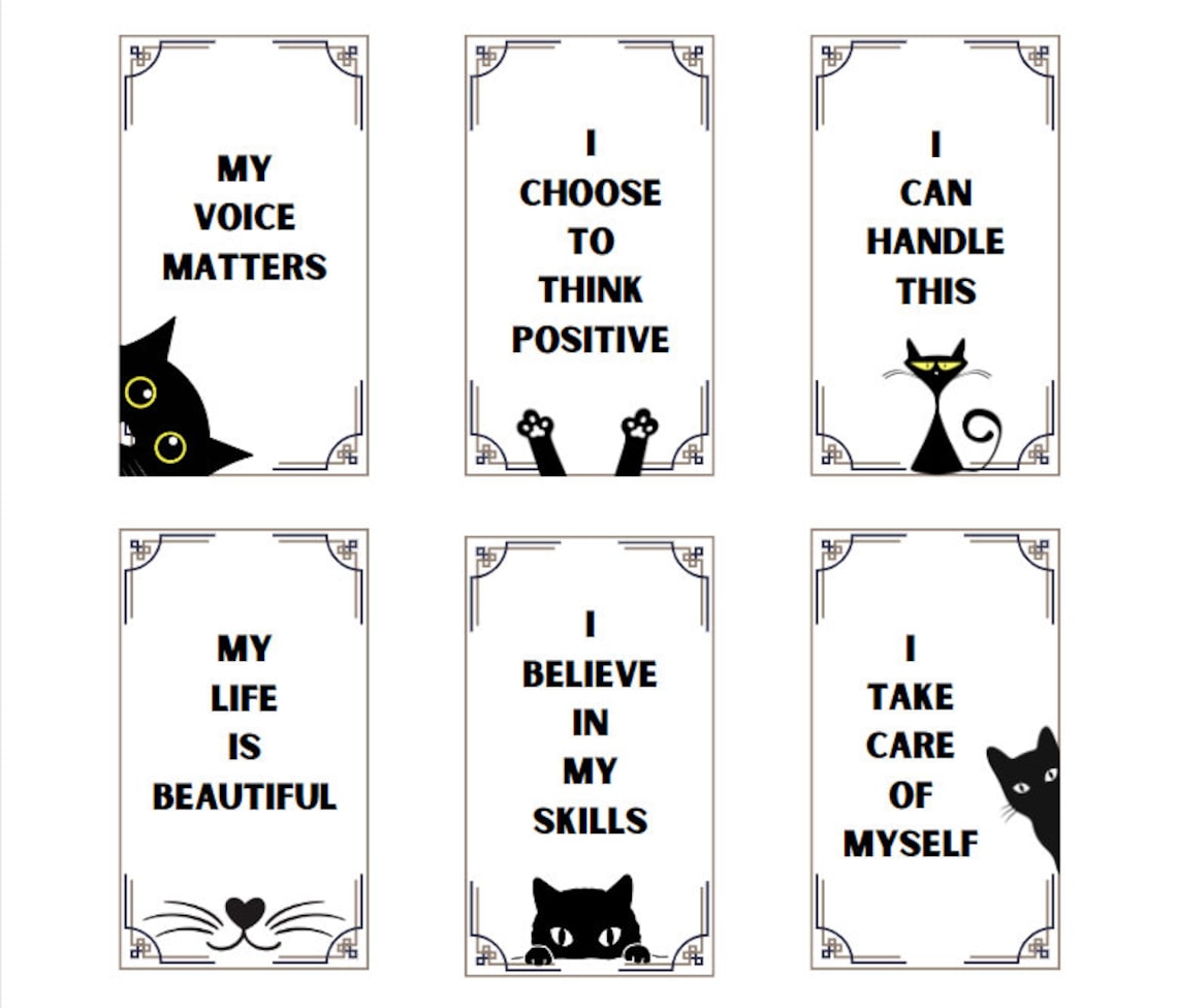 100 Positive Affirmation Cards Cat-themed Self Care Printable ...