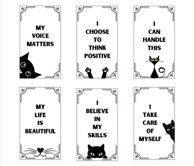 100 Positive Affirmation Cards Cat-themed Self Care Printable ...
