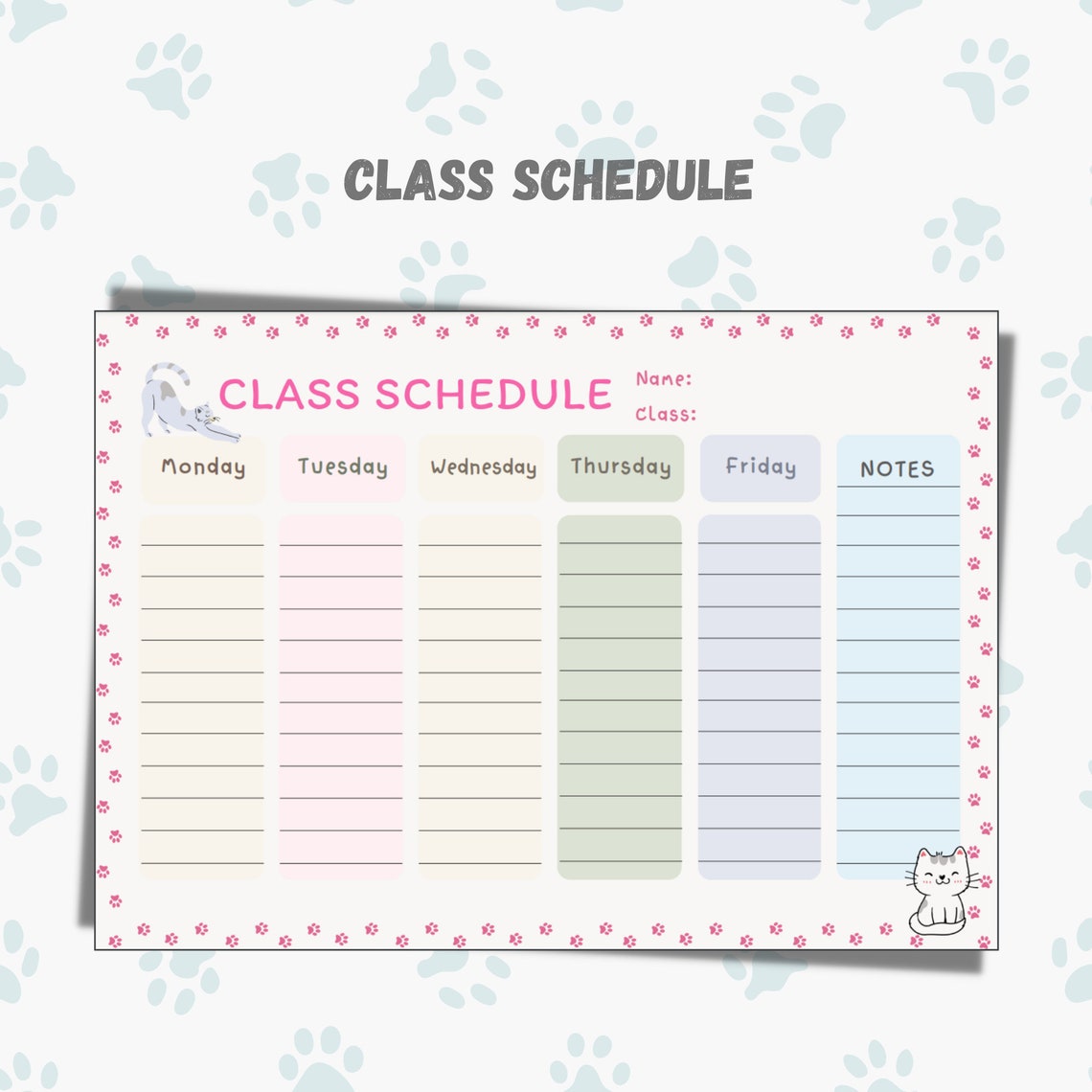 Cat Class Schedule School Printables Printable Class Schedule With Cats ...