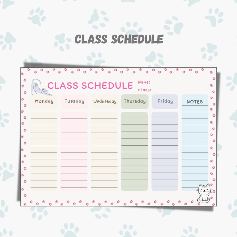 Cat Class Schedule School Printables Printable Class Schedule With Cats ...