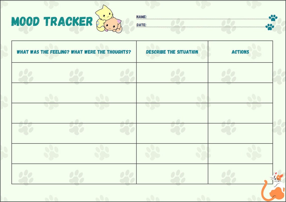 Cat Themed Mood Tracker Track Your Feelings and Moods With the Cutest ...