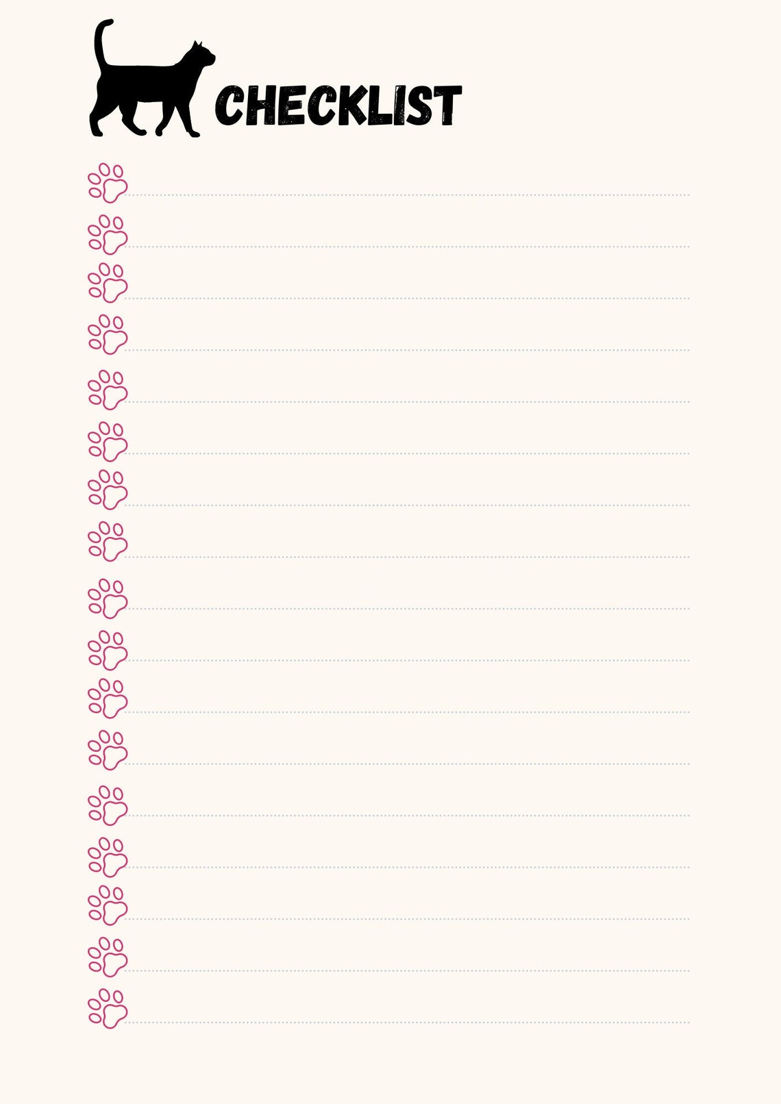 Cat Themed Simple Checklist Cat Checklist Cute Cat Checklist Paws ...