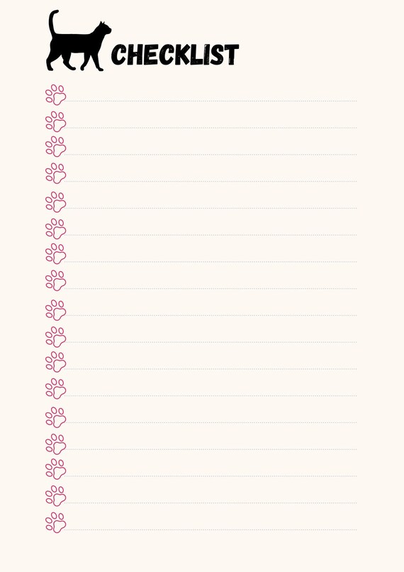 Cat Themed Simple Checklist Cat Checklist Cute Cat - Etsy