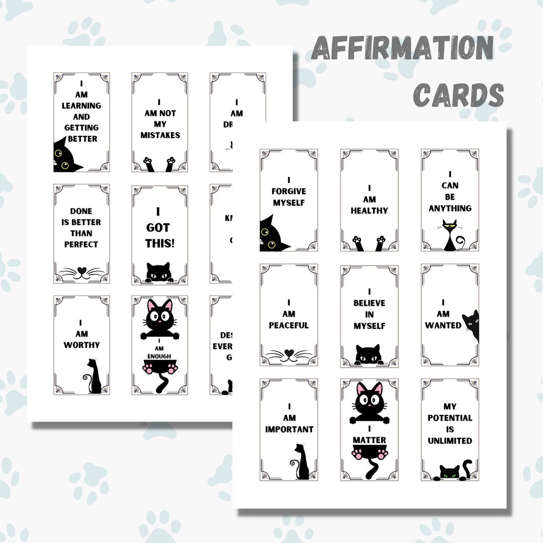 100 Positive Affirmation Cards Cat-themed Self Care Printable ...