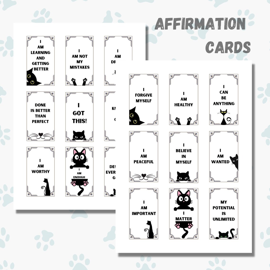100 Positive Affirmation Cards Cat-themed Self Care Printable ...