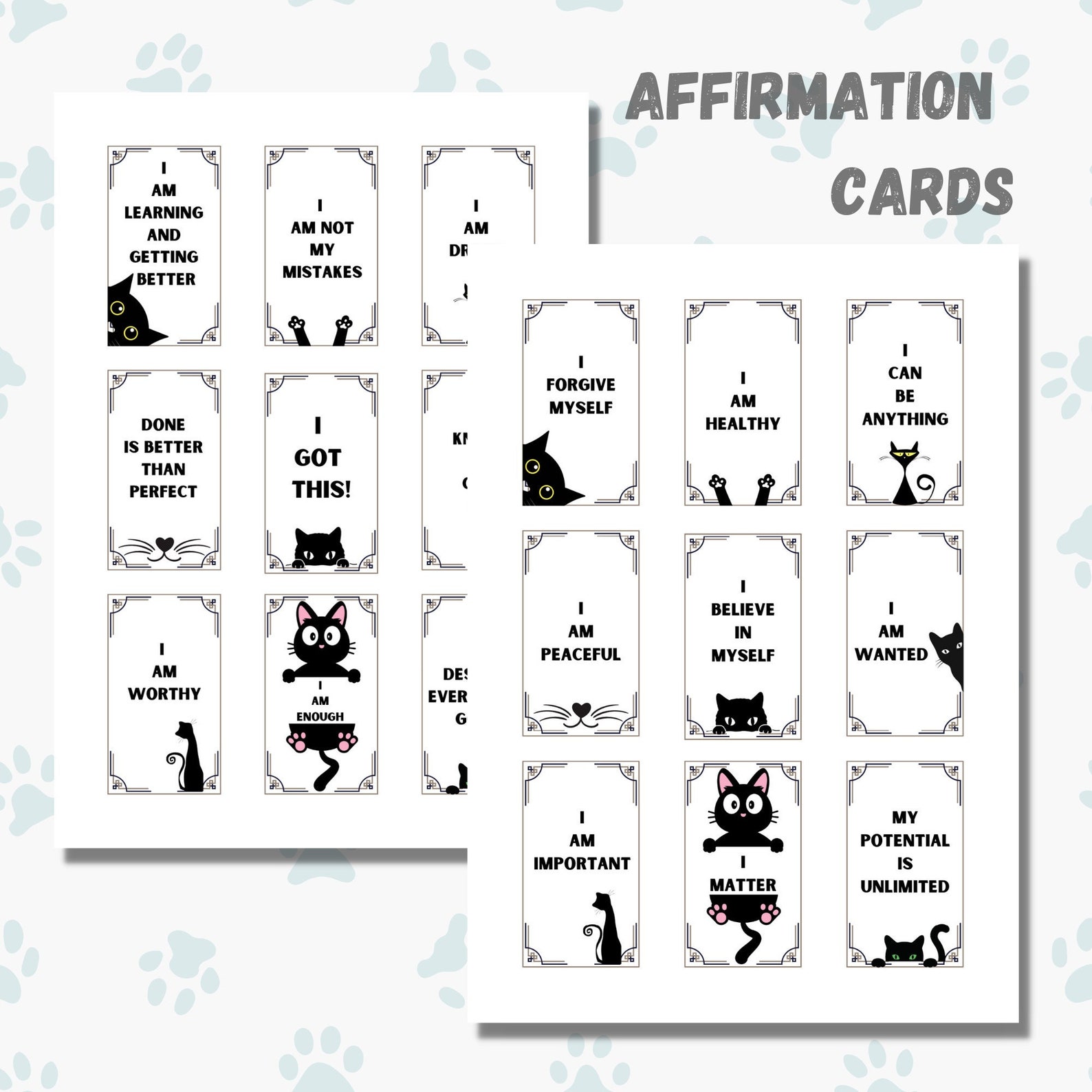 100 Positive Affirmation Cards Cat-themed Self Care Printable ...