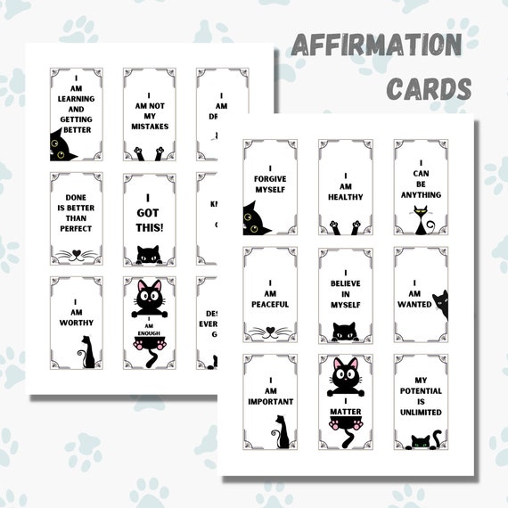 100 Positive Affirmation Cards Cat-themed Self Care - Etsy