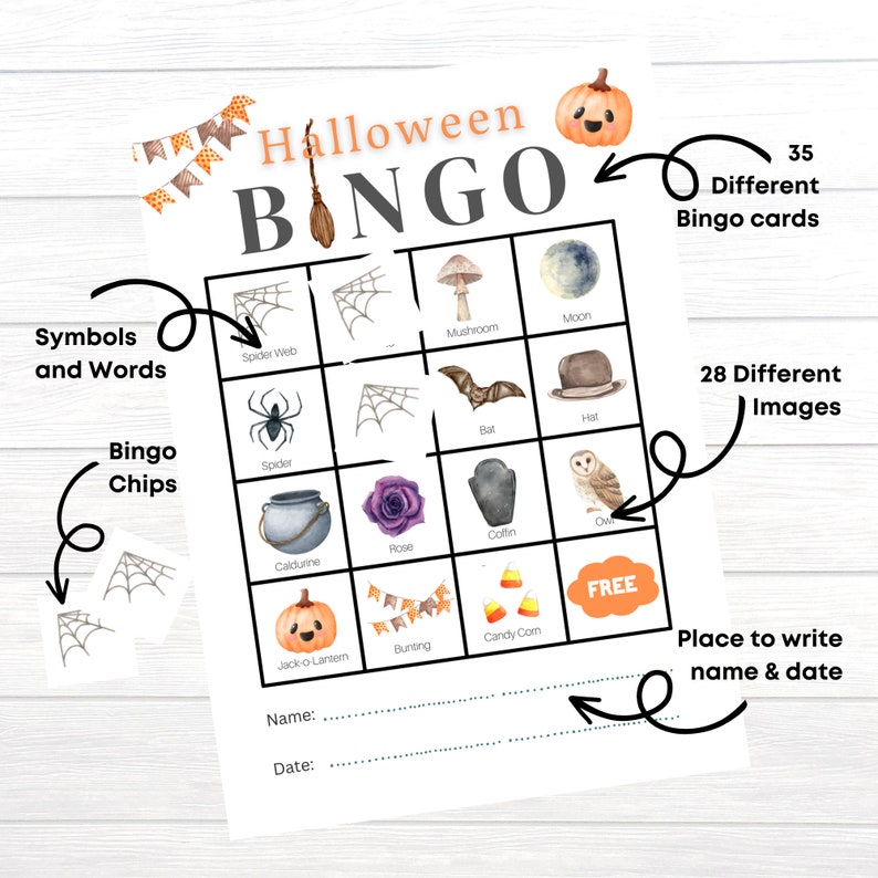 Halloween Bingo Printable Halloween Bingo Cards Game All Saints' Eve ...