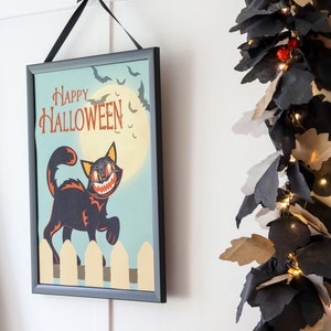 Retro Halloween Cat Printable Wall Art | Pastel Cat Halloween Print ...