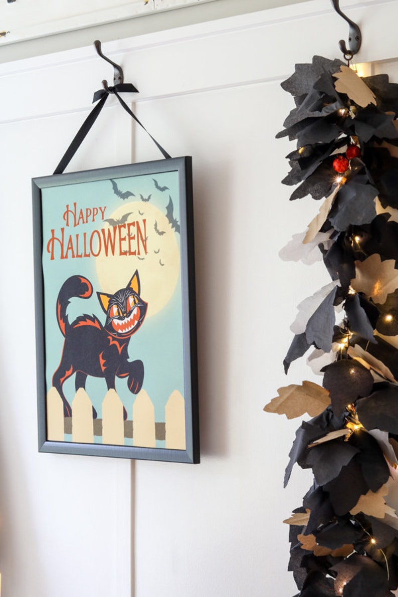 Retro Halloween Cat Printable Wall Art Pastel Cat Halloween - Etsy