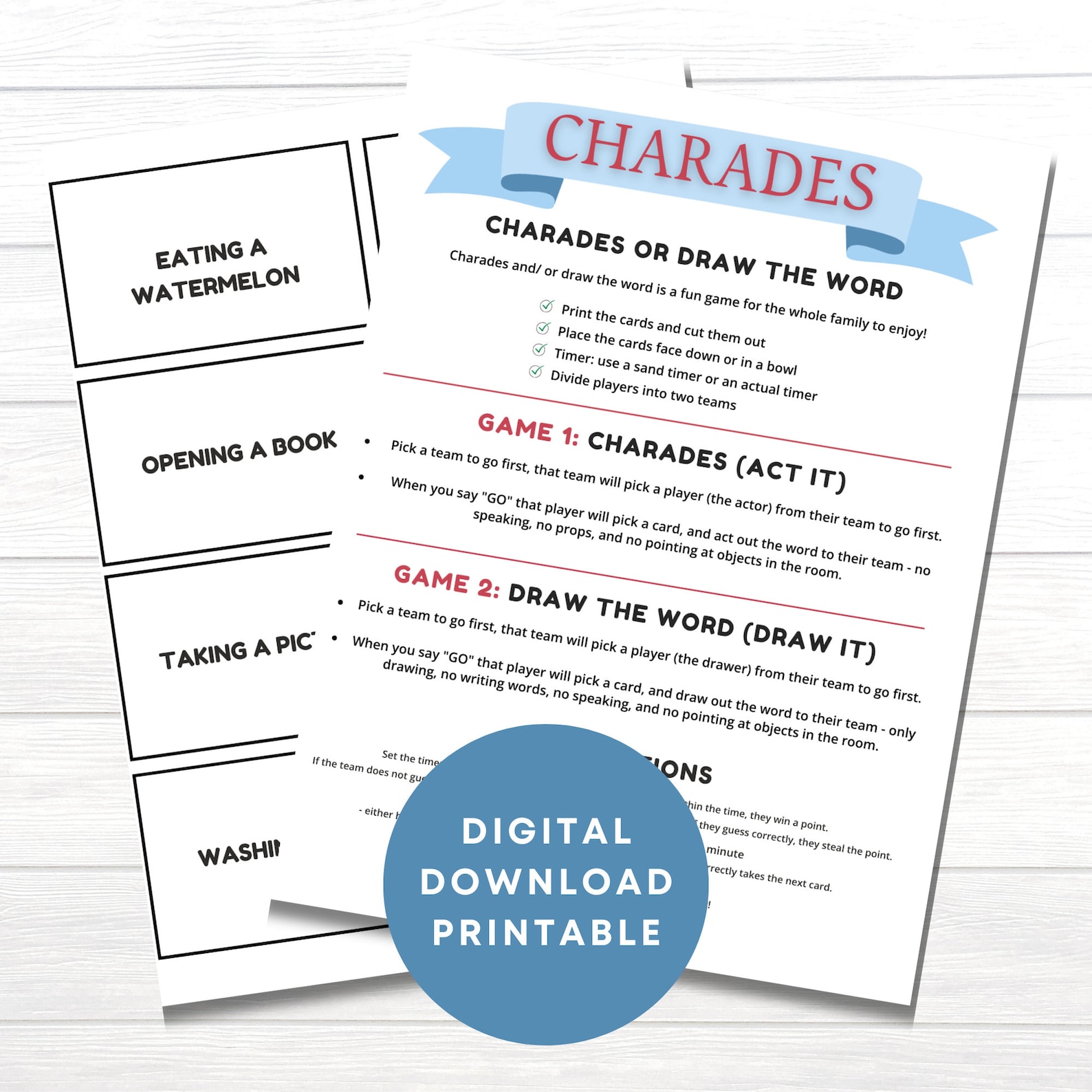Charades Printable Game 100 Fun Words and Actions Included Interactive ...