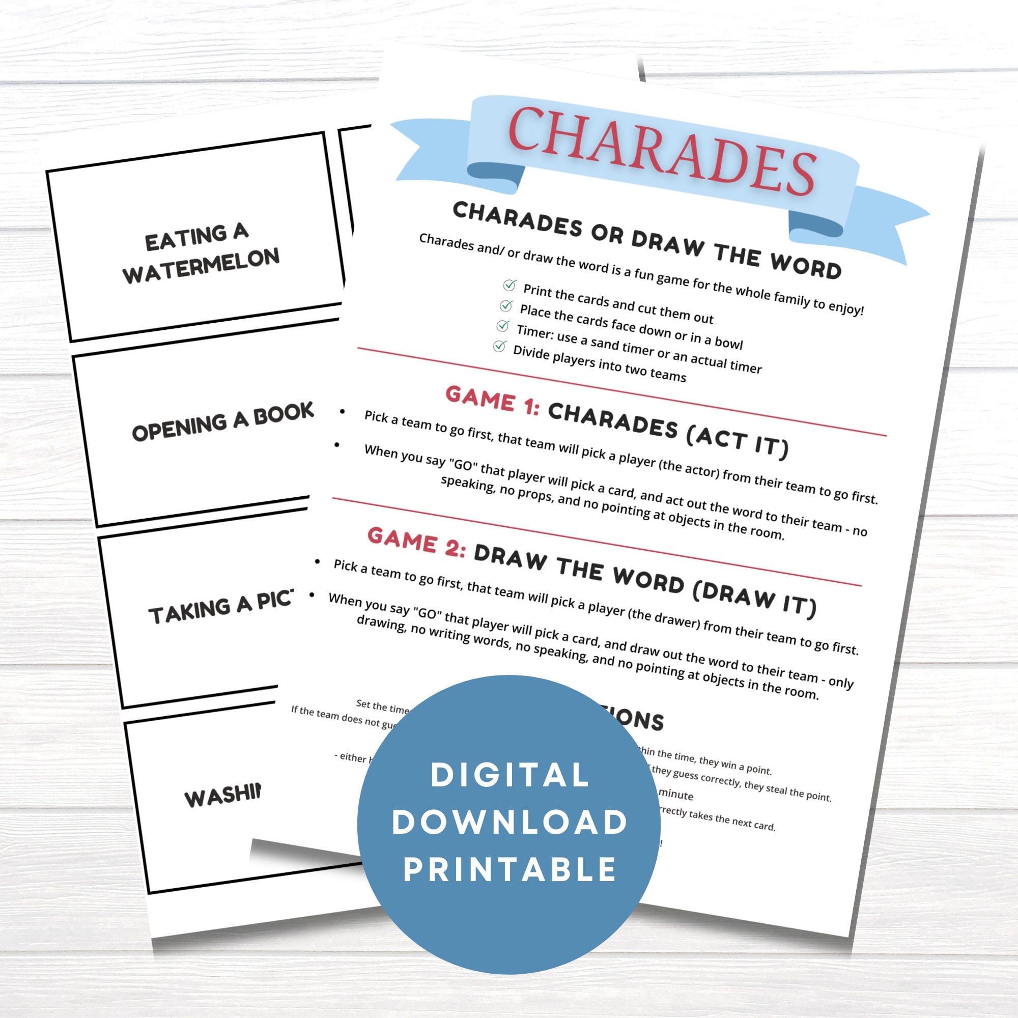 Charades Printable Game | 100+ Fun Words and Actions Included ...