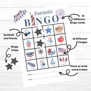 Patriotic Bingo Printable Game, 4th of July Bingo Cards, Independence ...