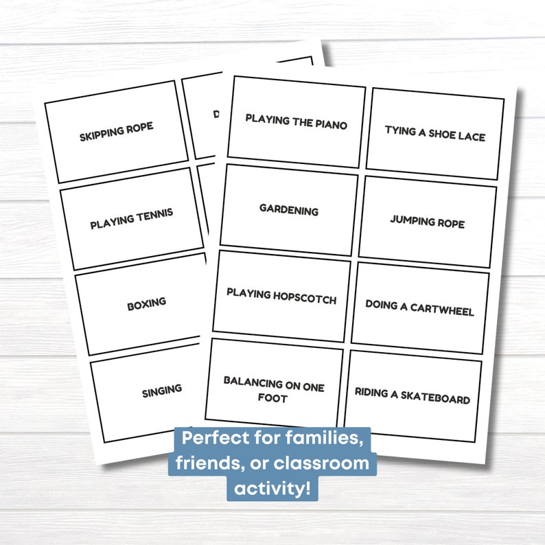 Charades Printable Game 100 Fun Words and Actions Included Interactive ...