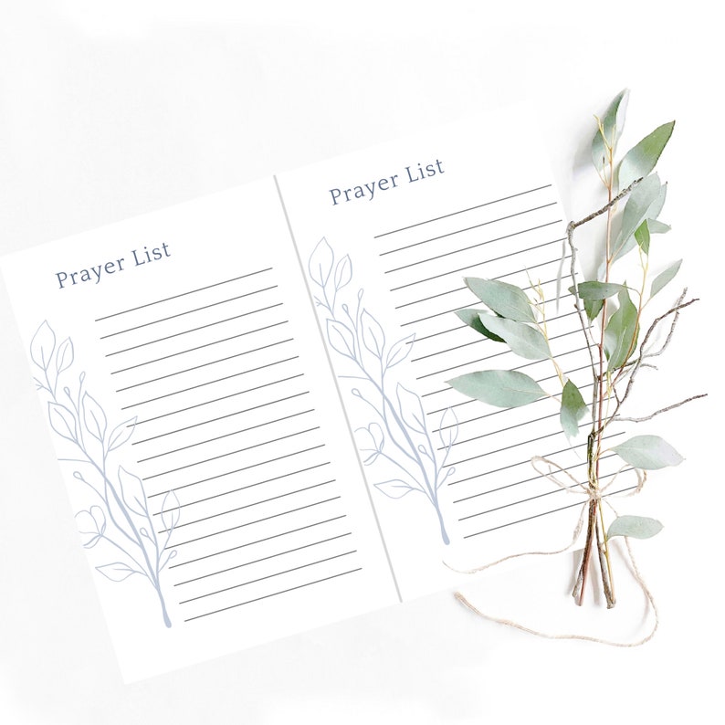 Minimalist Floral Blue Line Art Printable Prayer List Christian Daily ...