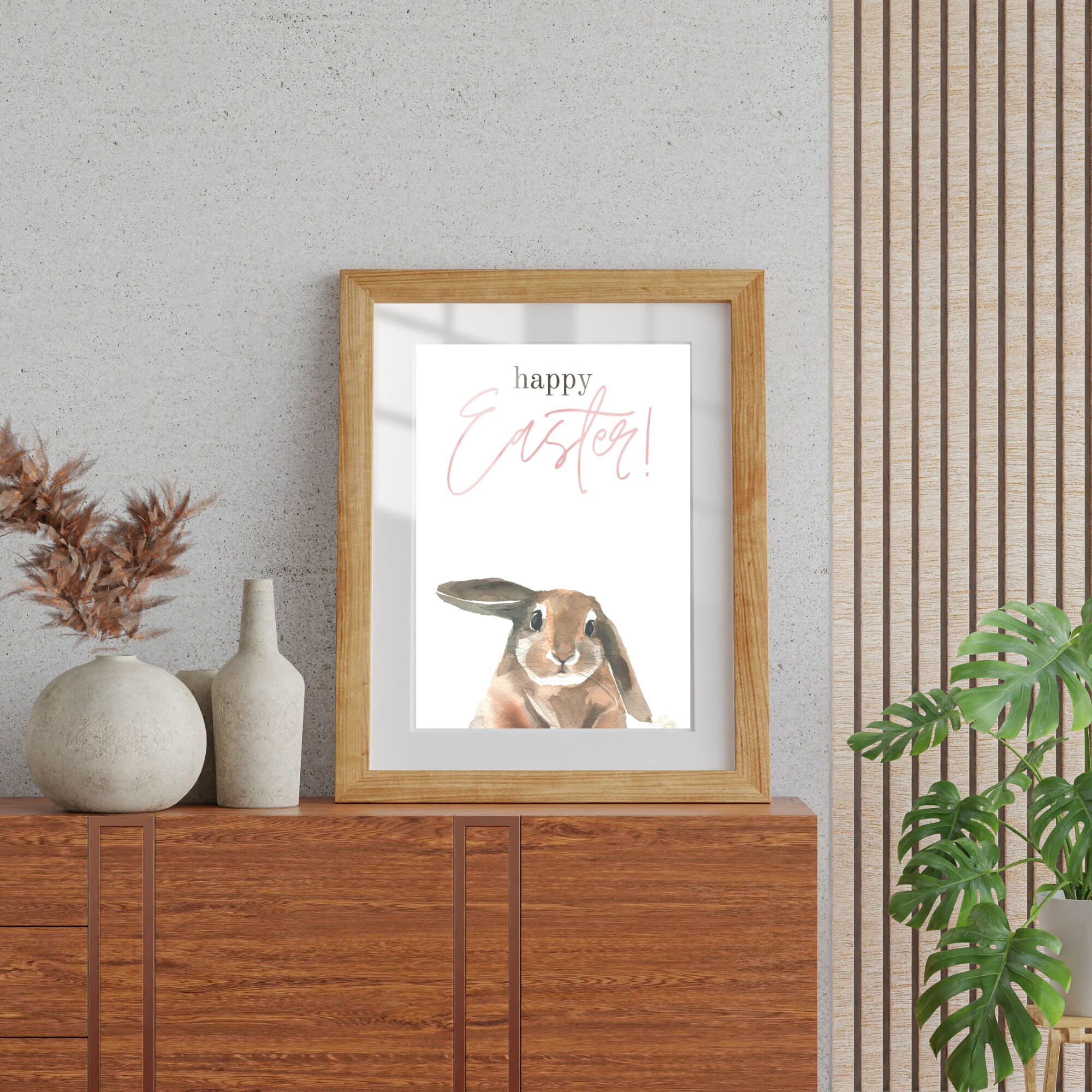 Happy Easter Watercolor Bunny Cute Rabbit Wall Art Spring Home Decor ...