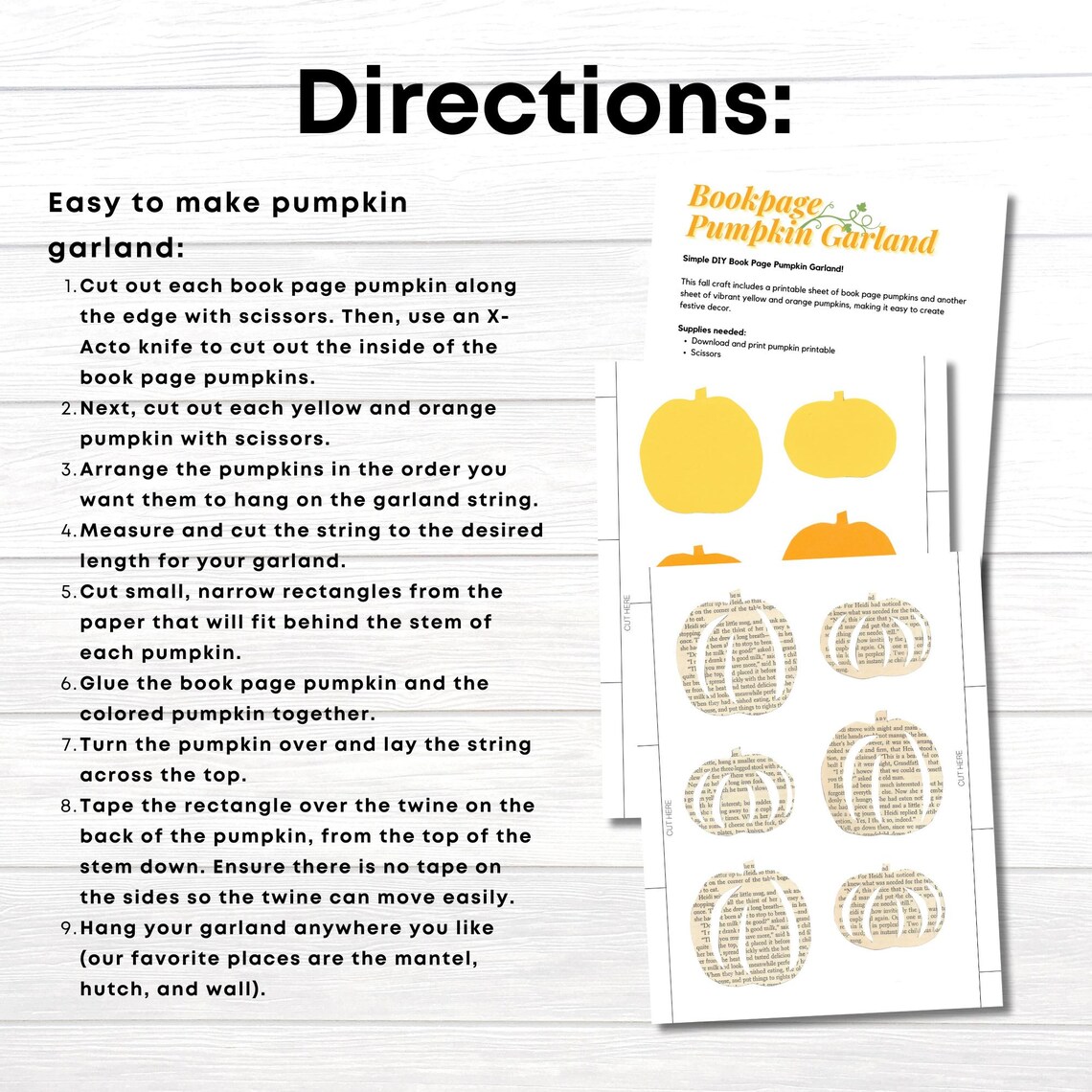 Pumpkin Book Page Printable Garland, Vintage Paper Gourd Banner, Fall ...