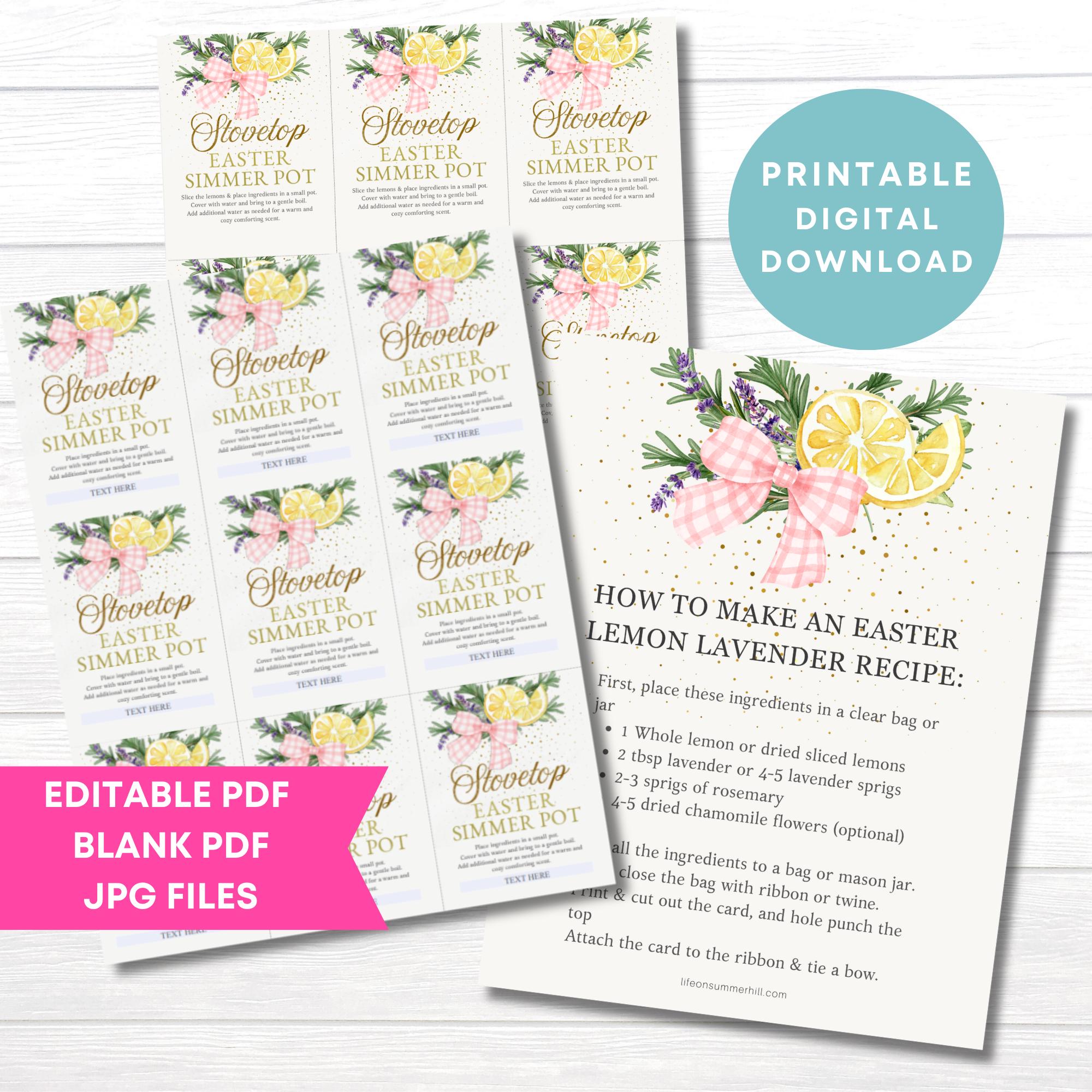 Editable PDF Easter Simmer Pot Gift Tags, Holiday Stovetop Fragrance ...