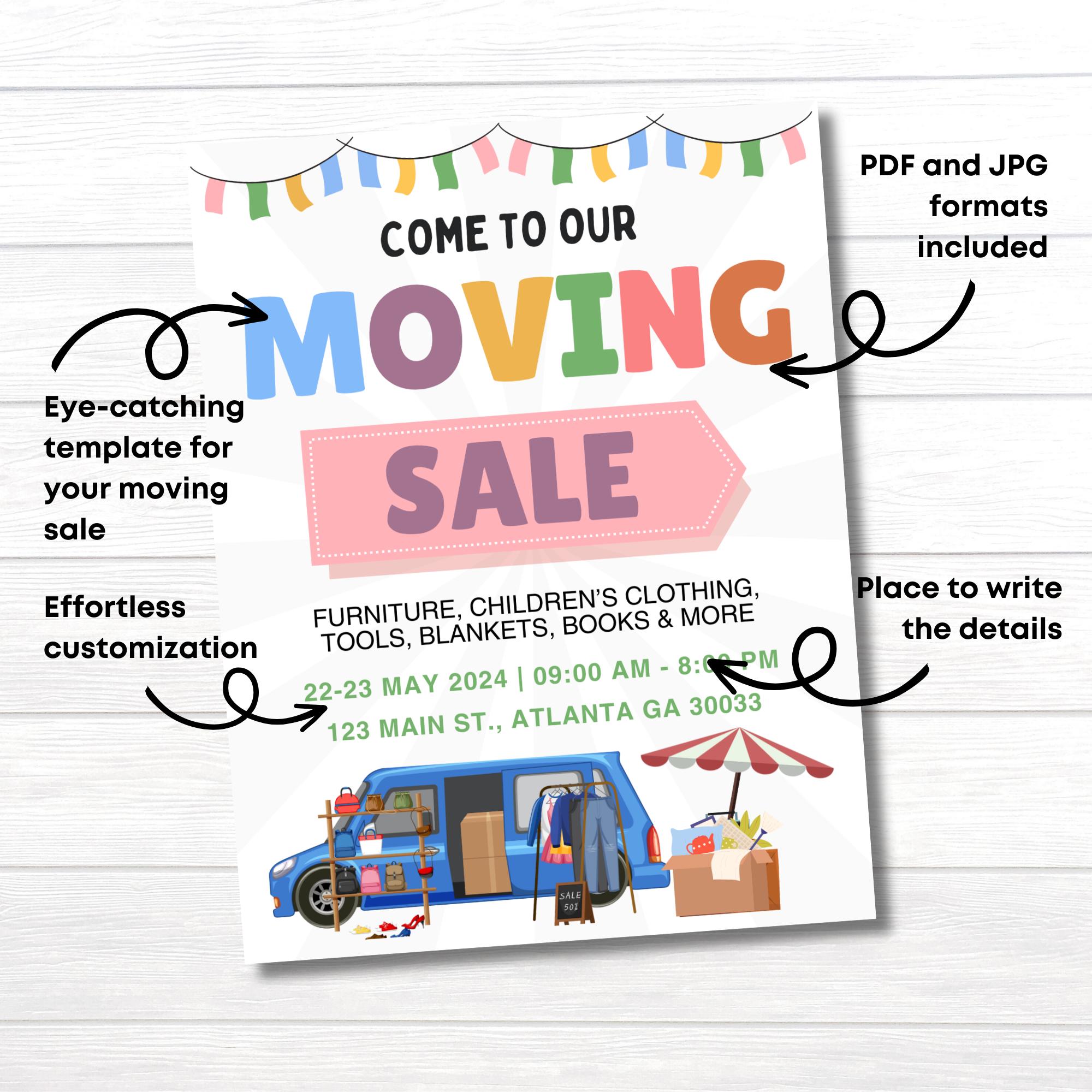 Editable Moving Sale Flyer Template | Neighborhood Yard Sale Sign ...