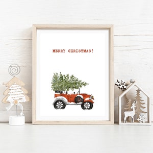 Merry Christmas Printable Xmas Decoration Wall Art Vintage Car With ...