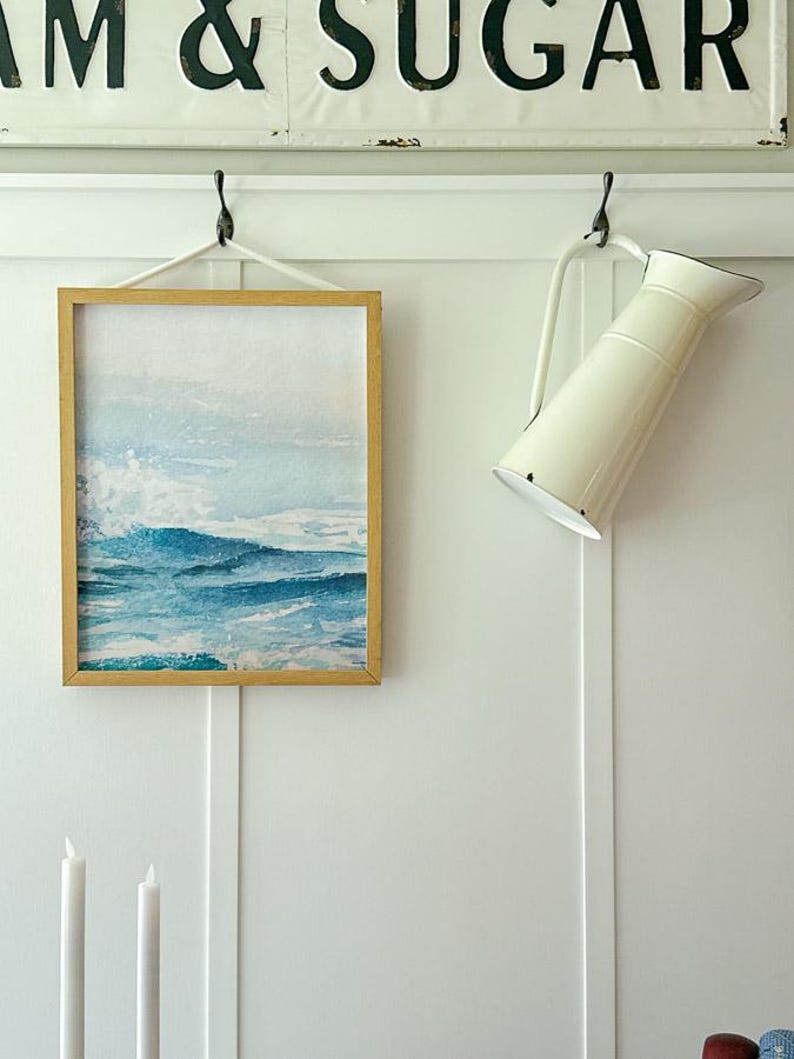 Ocean Wave Watercolor Printable Wall Art, Calm Tranquil Nautical Blue ...