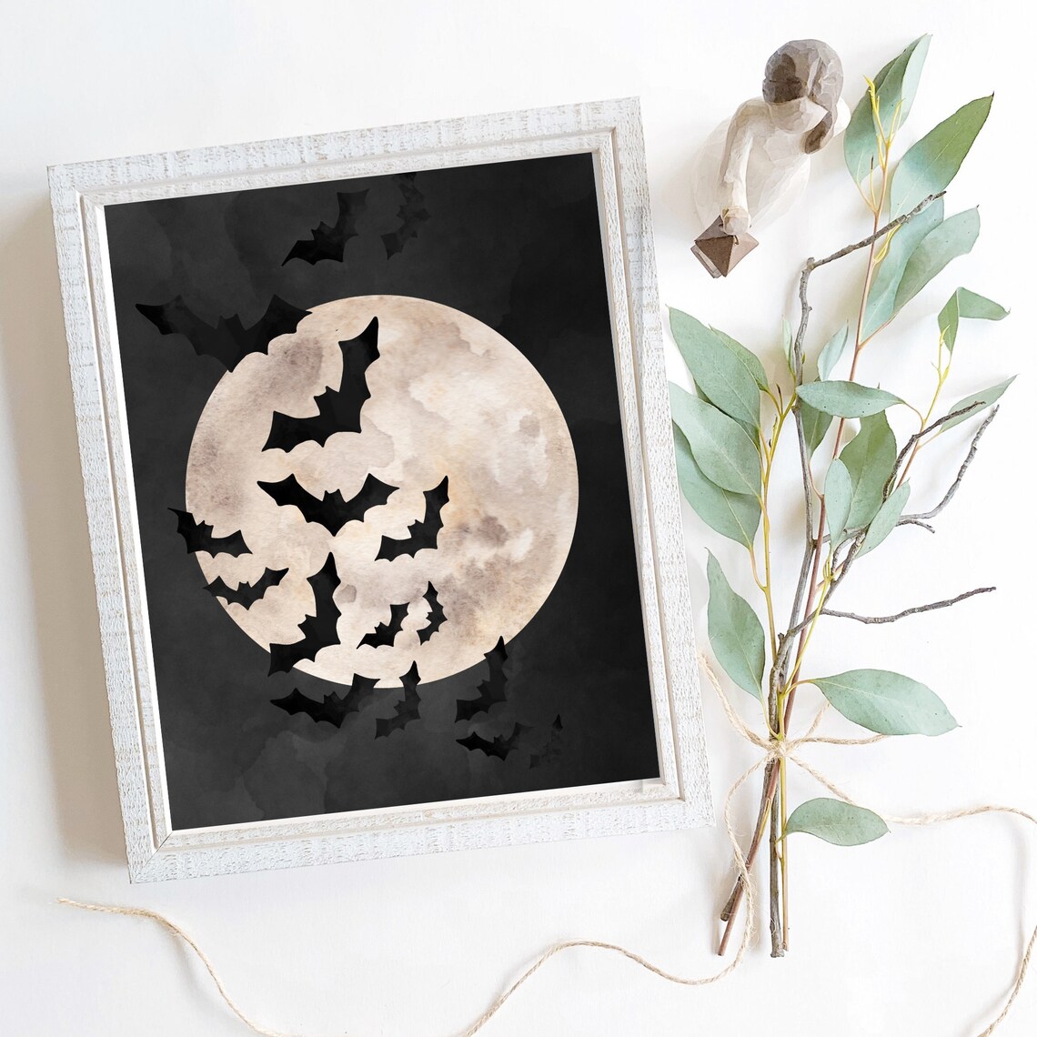 Halloween Bats Flying Around the Moon Spooky Halloween Print - Etsy