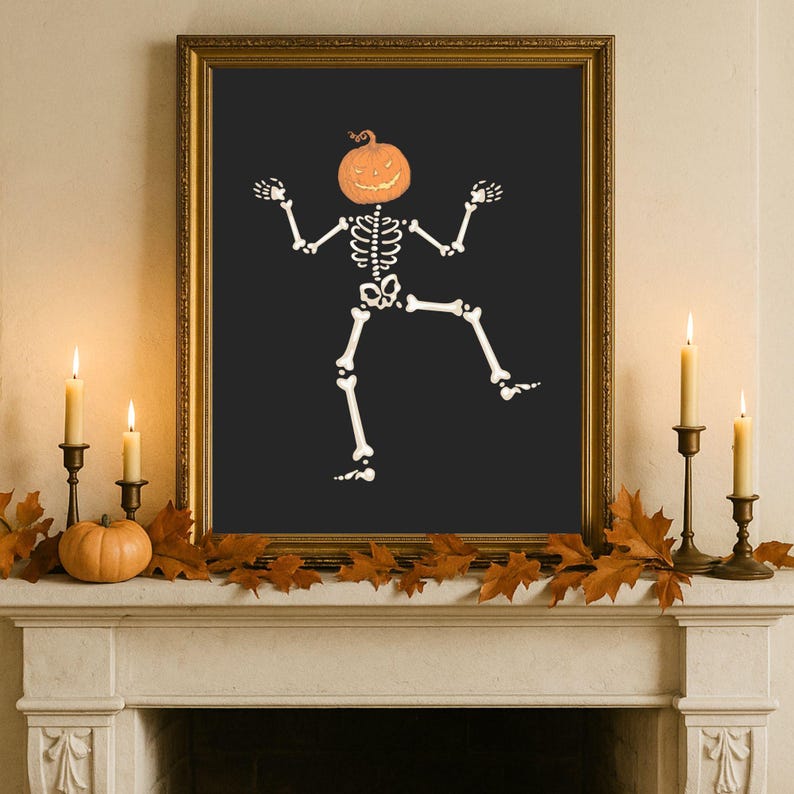 Skeleton Pumpkin Spooky Halloween Printable Wall Art Digital Download ...