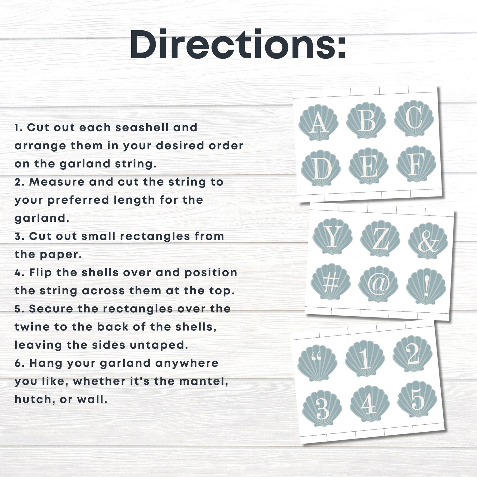 DIY Seashell Garland Kit, Printable Seashell Letter and Number Banner ...