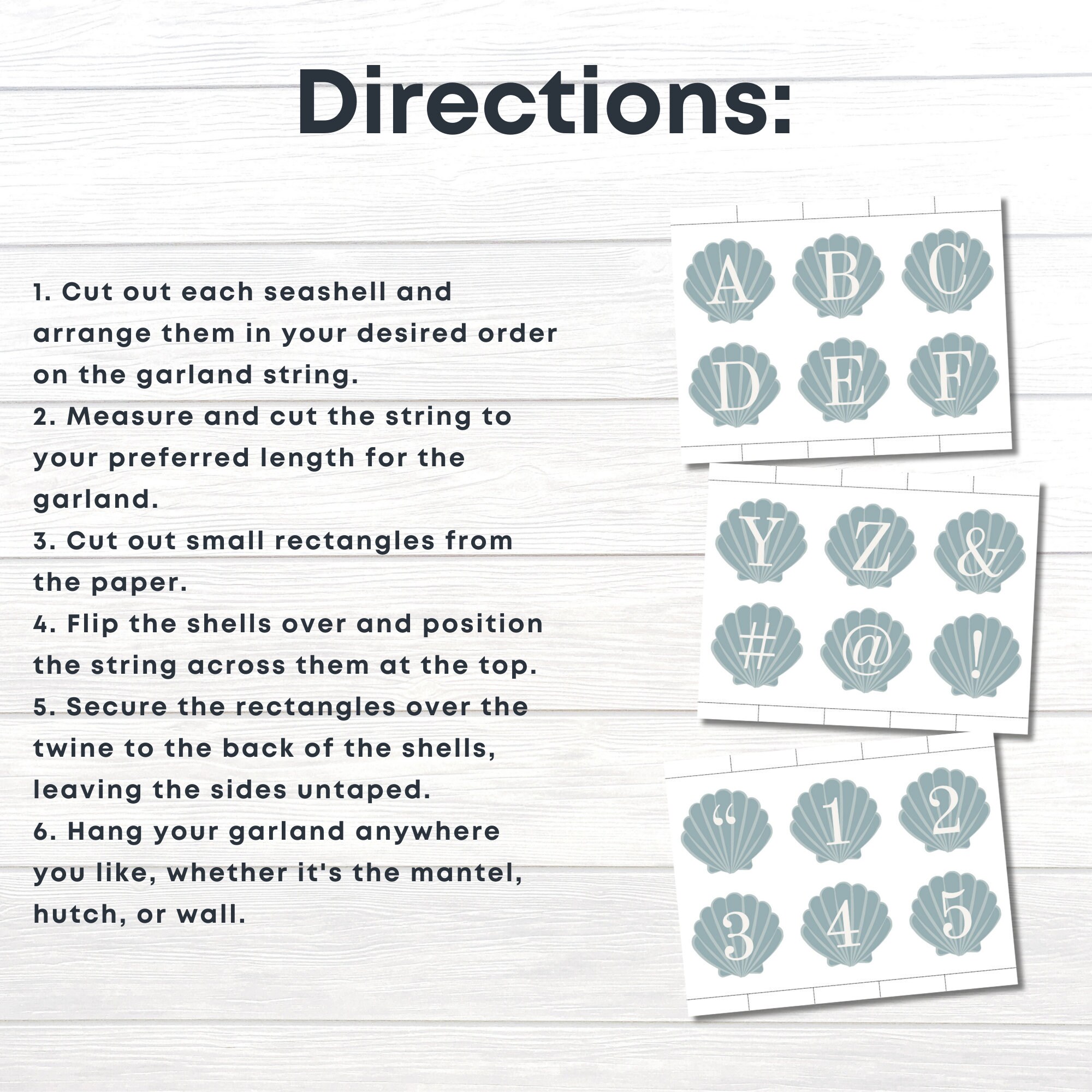 DIY Seashell Garland Kit, Printable Seashell Letter and Number Banner ...