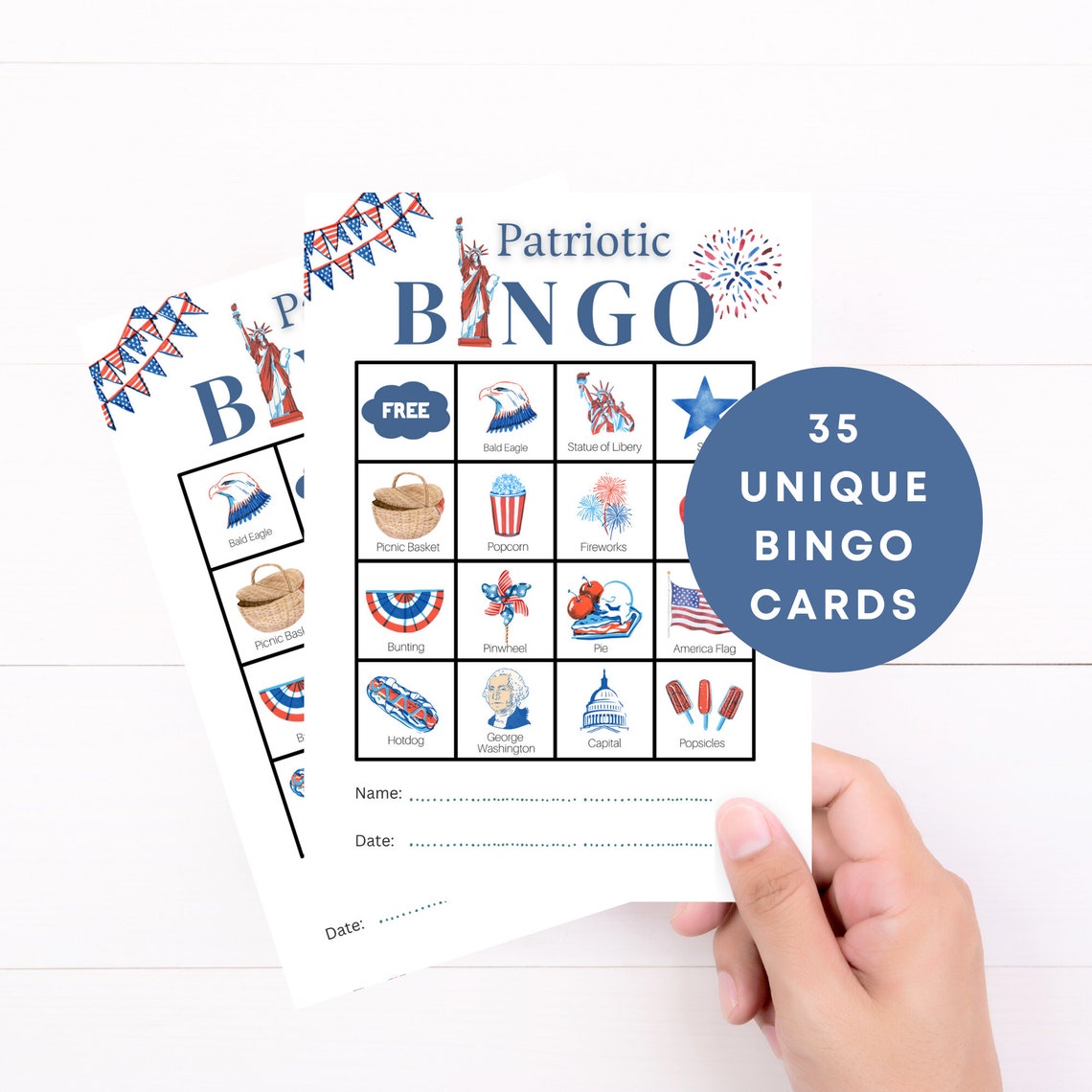 Patriotic Bingo Printable Game, 4th of July Bingo Cards, Independence ...
