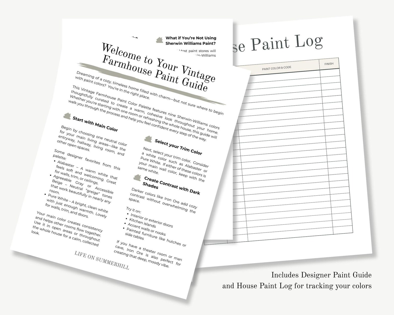 Vintage Farmhouse Paint Palette and Guide Printable, Sherwin Williams ...