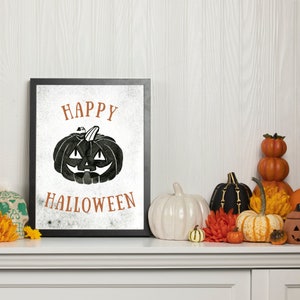 Happy Halloween Fall Wall Art Black Pumpkin Digital Print Halloween ...