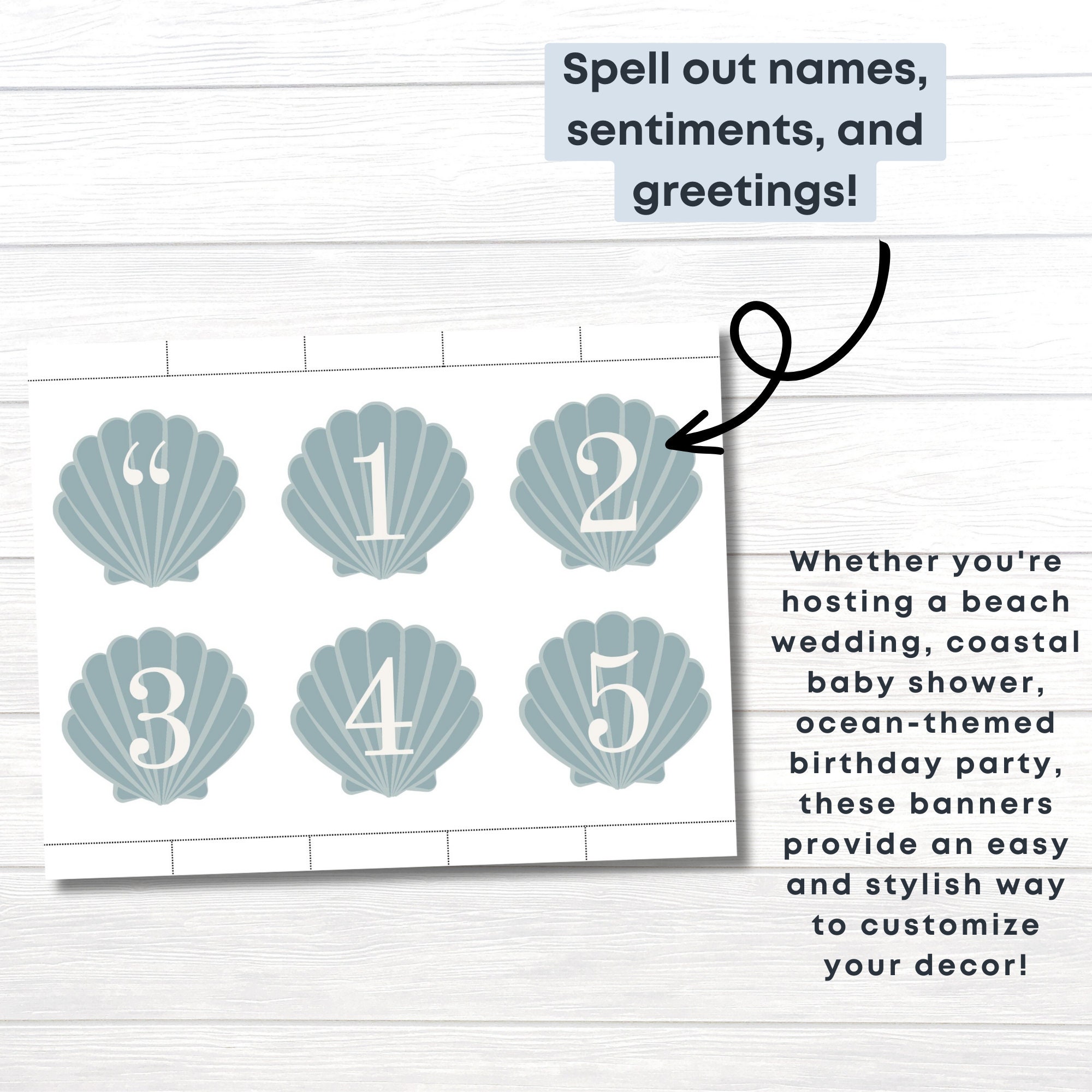 DIY Seashell Garland Kit, Printable Seashell Letter and Number Banner ...