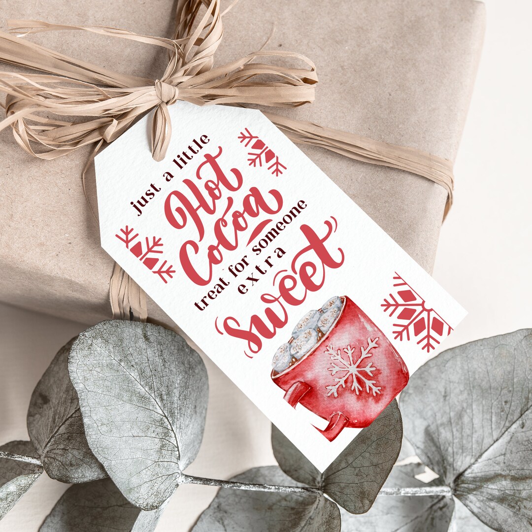 Holiday Hot Cocoa Gift Tag Printable, Red Christmas Treat Bag Tag, Just ...