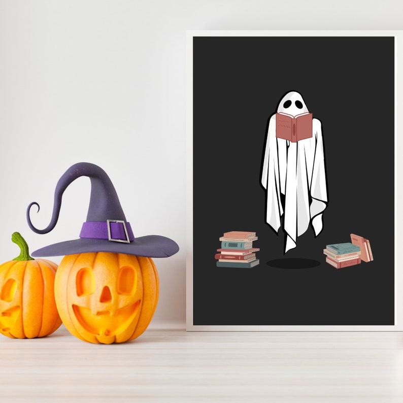 Ghost Reading a Book Funny Halloween Wall Art Printable PDF Halloween ...