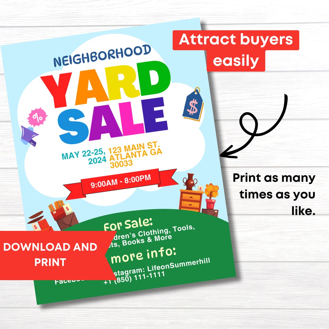 Editable Neighborhood Yard Sale Flyer | Community Garage Sale Event ...