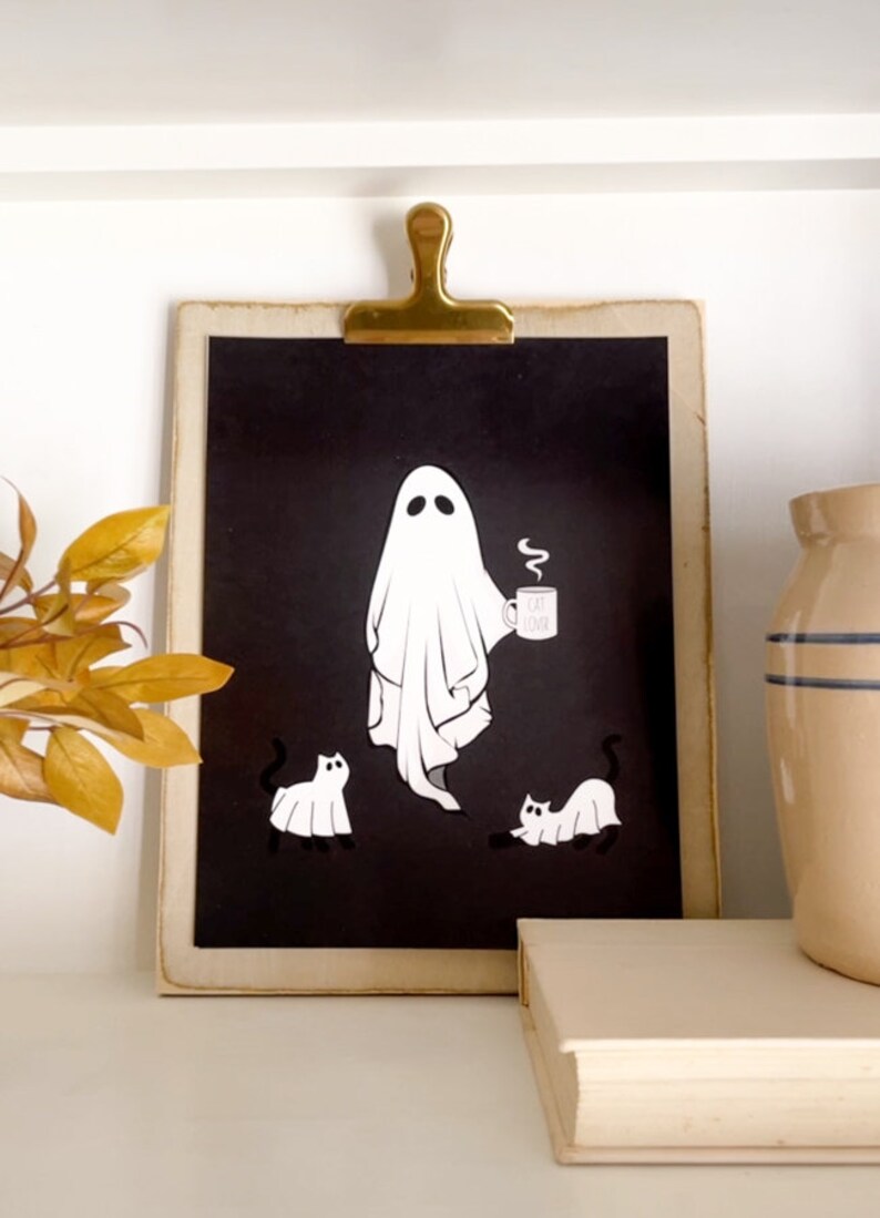 Cat Lover Ghost Printable Wall Art Decor | Halloween Ghost and Cats ...