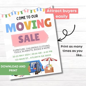 Editable Moving Sale Flyer Template | Neighborhood Yard Sale Sign ...