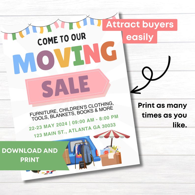 Editable Moving Sale Flyer Template | Neighborhood Yard Sale Sign ...